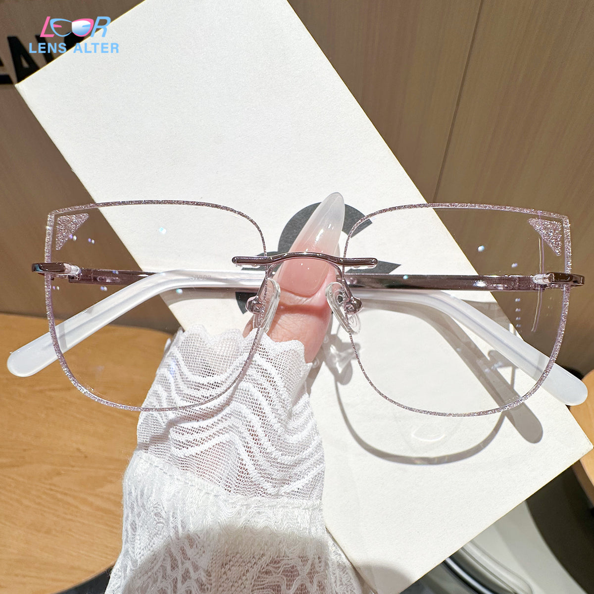 Neko Rose Golden Rimless Eyeglasses For Women | LensAlter.com – Lensalter