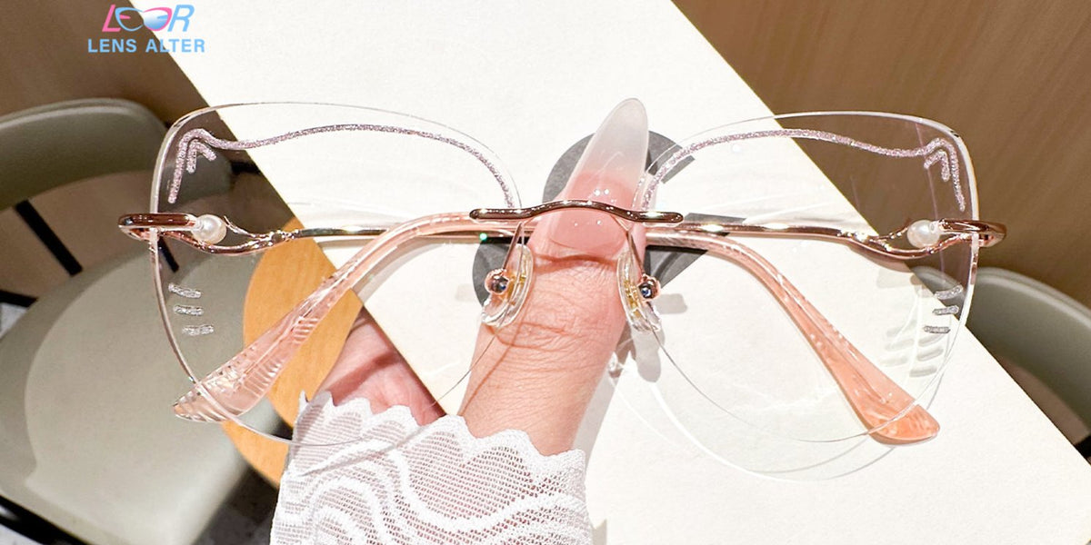 Meow Pink Rimless Eyeglasses For Women | LensAlter.com – Lensalter