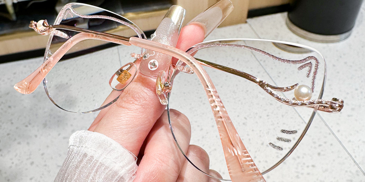Meow Pink Rimless Eyeglasses For Women | LensAlter.com – Lensalter