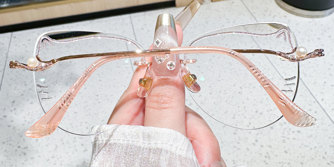 Meow Pink Rimless Eyeglasses For Women | LensAlter.com – Lensalter