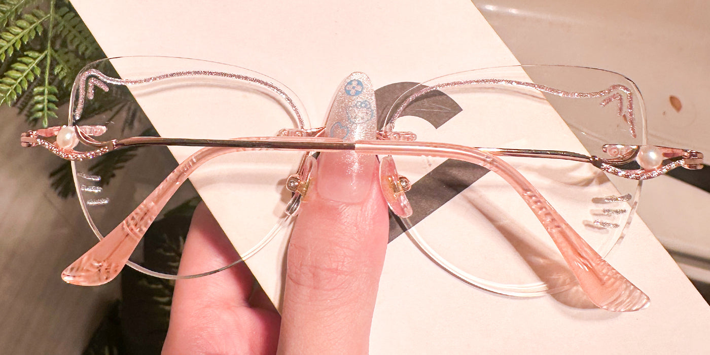 Meow Pink Rimless Eyeglasses For Women | LensAlter.com – Lensalter