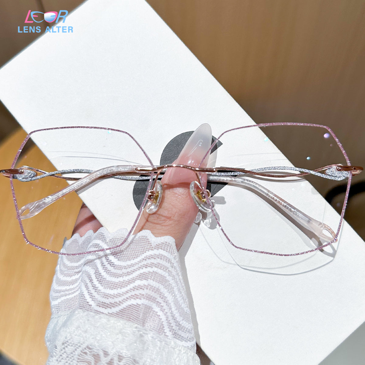 Angel Pink Square Rimless Eyeglasses For Women | LensAlter.com – Lensalter
