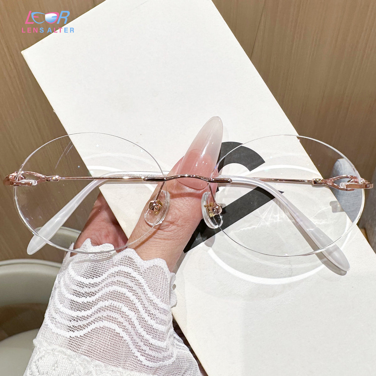 Lilian White Oval Rimless Eyeglasses For Women | LensAlter.com – Lensalter
