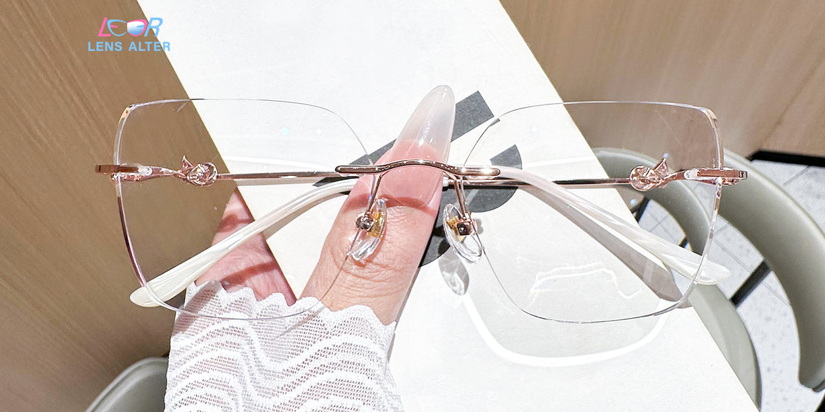 Mira Golden Geometric Rimless Eyeglasses For Women | LensAlter.com ...