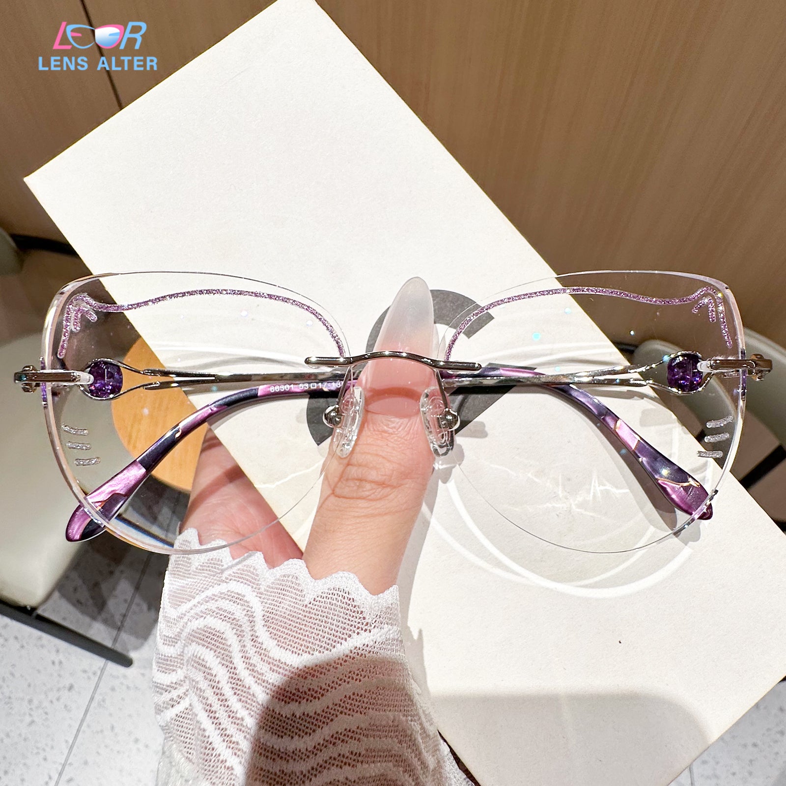 Meow Pink Rimless Eyeglasses For Women | LensAlter.com – Lensalter
