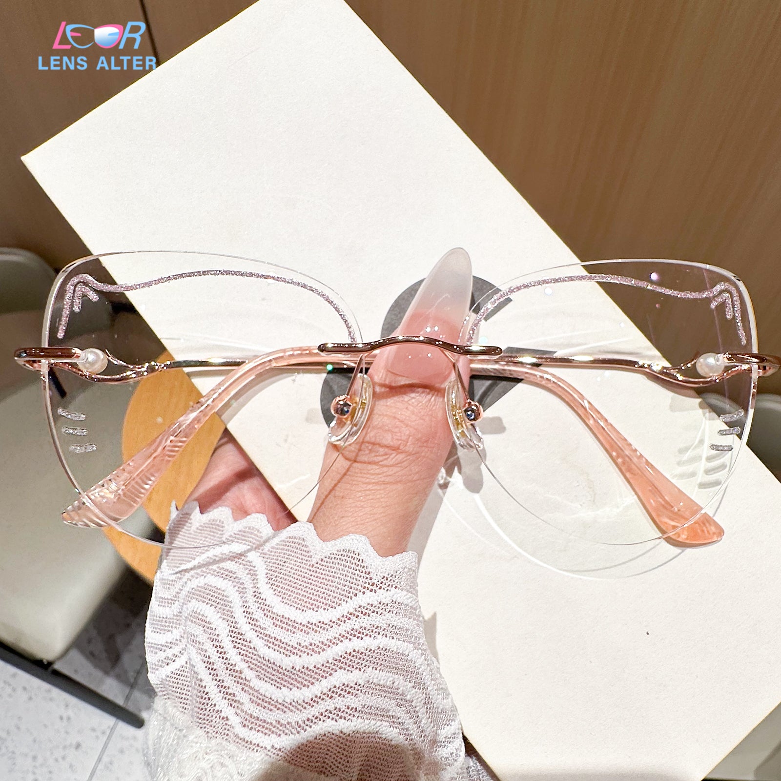 Meow Pink Rimless Eyeglasses For Women | LensAlter.com – Lensalter