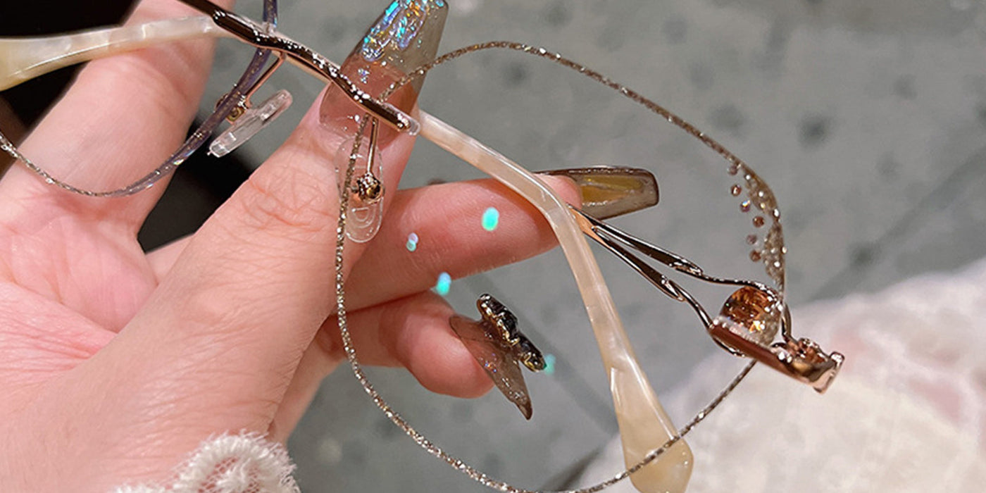 Glitter Eyeglasses Golden Rimless Eyeglass | Lensalter
