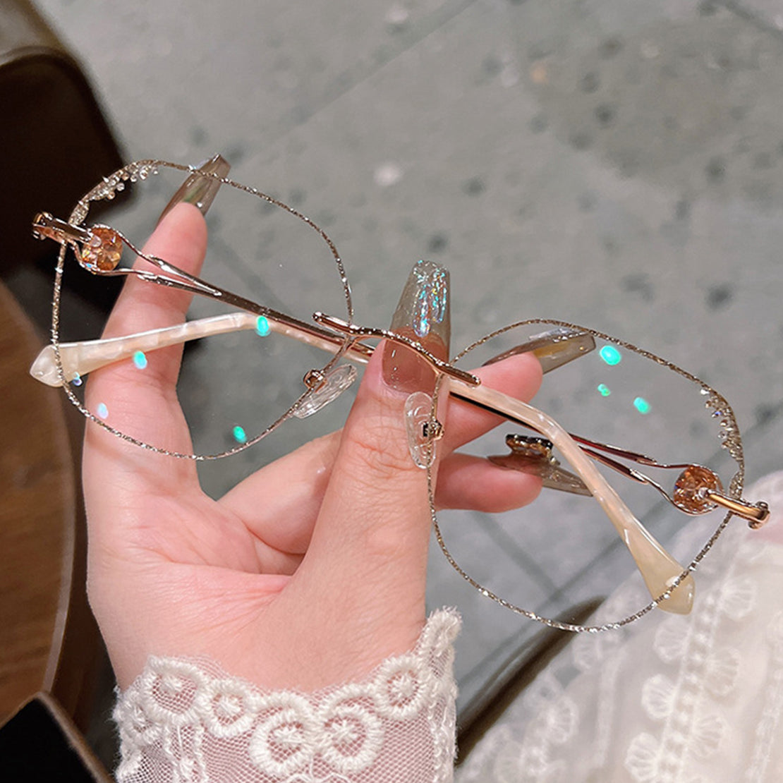 Glitter Eyeglasses Golden Rimless Eyeglass | LensAlter.com – Lensalter