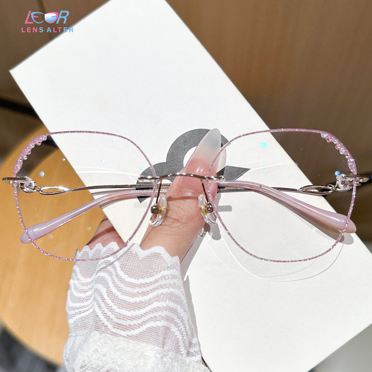 Shelly Pink Square Rimless Eyeglasses For Women | LensAlter.com – Lensalter
